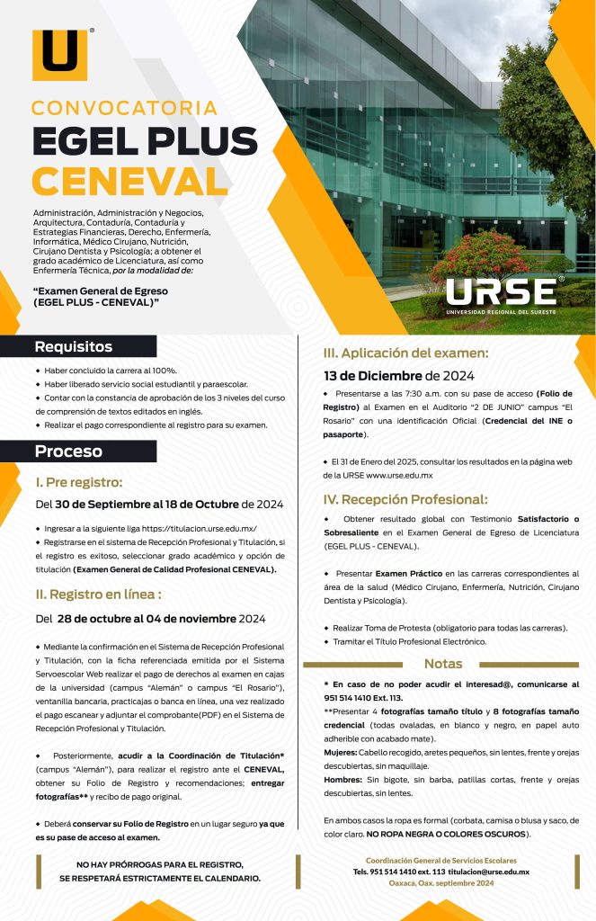 Convocatoria Egel Plus CENEVAL - Universidad Regional del Sureste A.C.